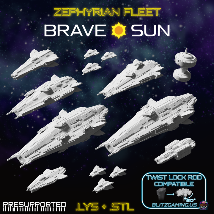 3D Printable Zephyrian Fleet - 12 Starships for Brave Sun and other Space Games by Blitz Gaming